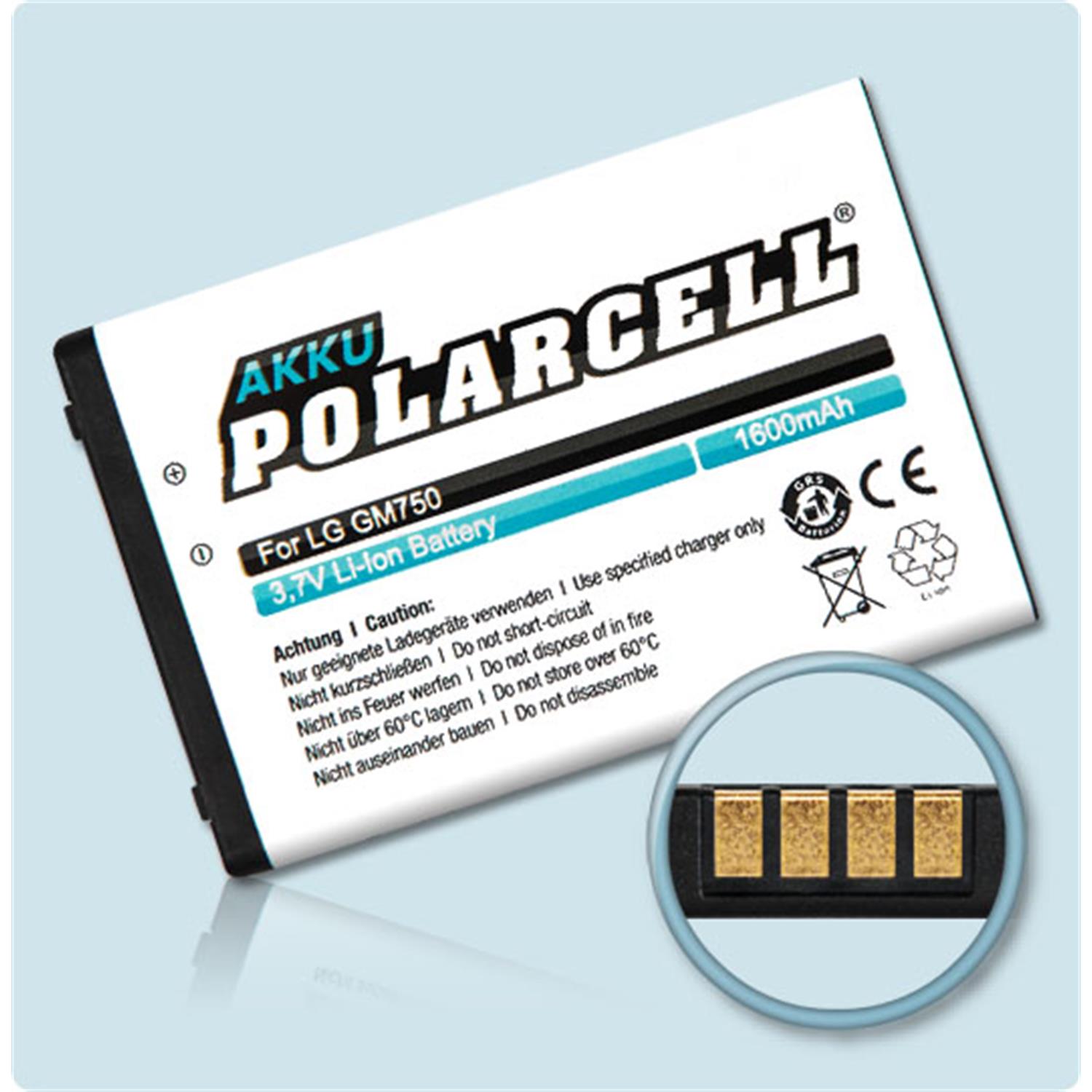 PolarCell Akku für LG GM750 mit 1600mAh - jetzt kaufen!